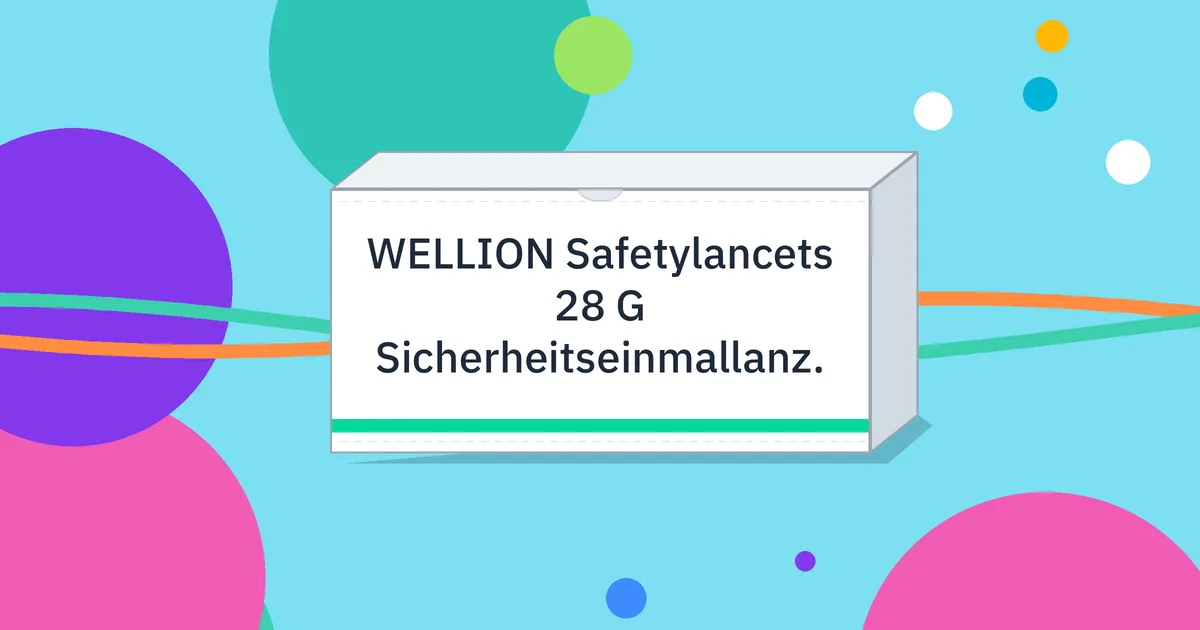 Symbolbild: Packung mit der Aufschrift WELLION Safetylancets 28 G Sicherheitseinmallanz. (PZN 00866231) – Verfügbarkeit und Bezug in Apotheken in Frankfurt am Main