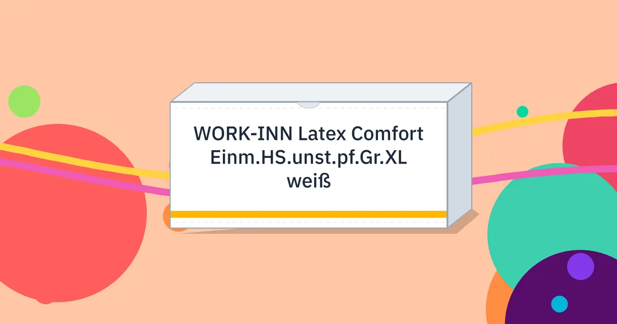 Symbolbild: Packung mit der Aufschrift WORK-INN Latex Comfort Einm.HS.unst.pf.Gr.XL weiß (PZN 19357377) – Verfügbarkeit und Bezug in Apotheken in Frankfurt am Main