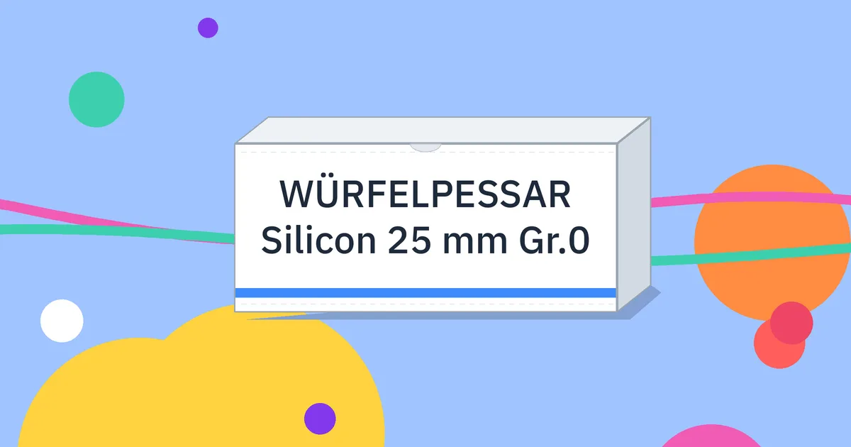 Symbolbild: Packung mit der Aufschrift WÜRFELPESSAR Silicon 25 mm Gr.0 (PZN 07702283) – Verfügbarkeit und Bezug in Apotheken in Frankfurt am Main