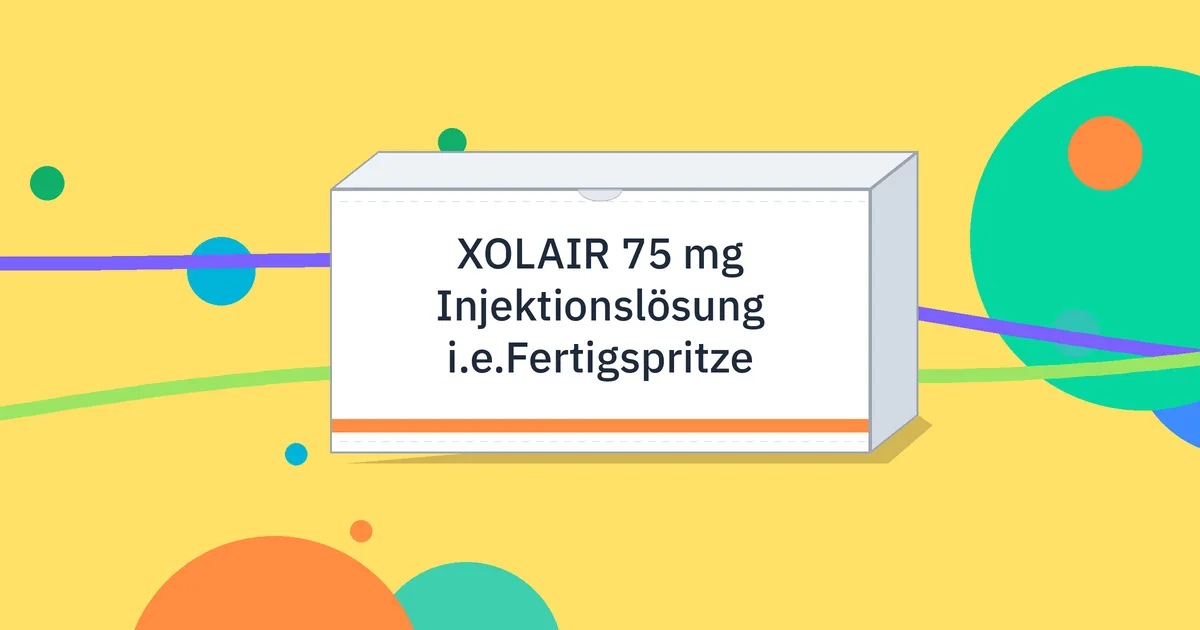 Symbolbild: Packung mit der Aufschrift XOLAIR 75 mg Injektionslösung i.e.Fertigspritze (PZN 09943625) – Verfügbarkeit und Bezug in Apotheken in Frankfurt am Main