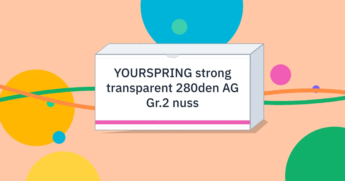 Symbolbild: Packung mit der Aufschrift YOURSPRING strong transparent 280den AG Gr.2 nuss (PZN 18058046) – Verfügbarkeit und Bezug in Apotheken in Frankfurt am Main