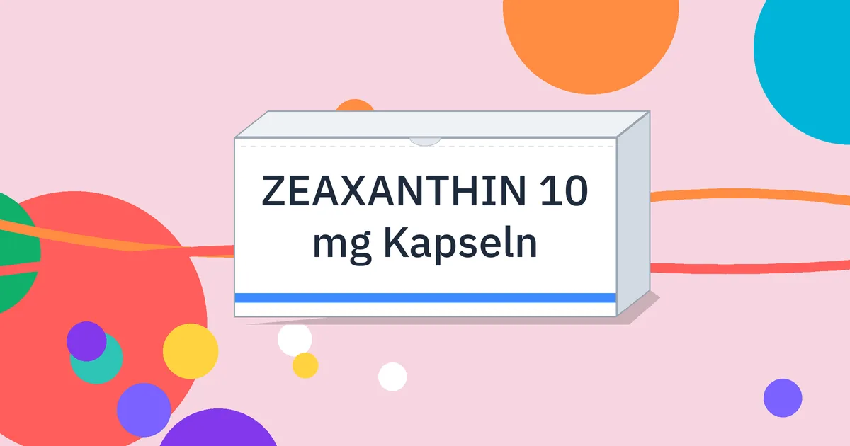 Symbolbild: Packung mit der Aufschrift ZEAXANTHIN 10 mg Kapseln (PZN 13509656) – Verfügbarkeit und Bezug in Apotheken in Frankfurt am Main