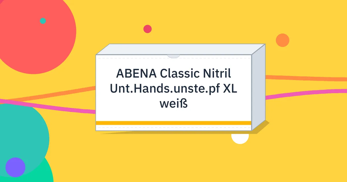 Symbolbild: Packung mit der Aufschrift ABENA Classic Nitril Unt.Hands.unste.pf XL weiß (PZN 18440662) – Verfügbarkeit und Bezug in Apotheken in Frankfurt am Main