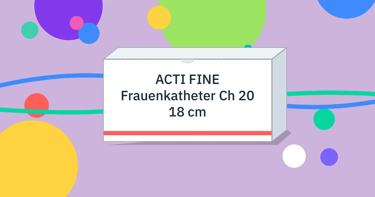 Symbolbild: Packung mit der Aufschrift ACTI FINE Frauenkatheter Ch 20 18 cm (PZN 09616524) – Verfügbarkeit und Bezug in Apotheken in Frankfurt am Main