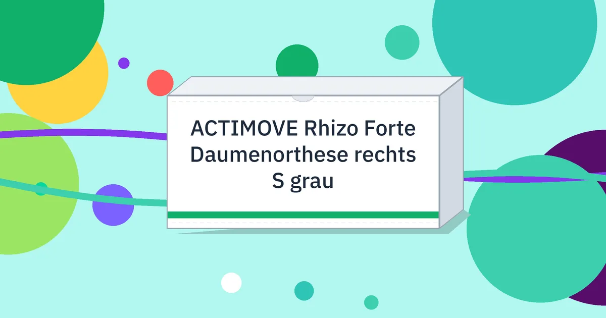 Symbolbild: Packung mit der Aufschrift ACTIMOVE Rhizo Forte Daumenorthese rechts S grau (PZN 17949228) – Verfügbarkeit und Bezug in Apotheken in Frankfurt am Main