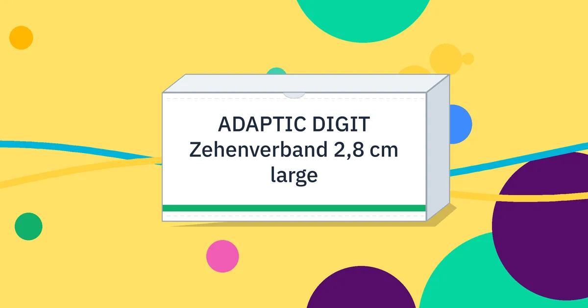 Symbolbild: Packung mit der Aufschrift ADAPTIC DIGIT Zehenverband 2,8 cm large (PZN 09227969) – Verfügbarkeit und Bezug in Apotheken in Frankfurt am Main