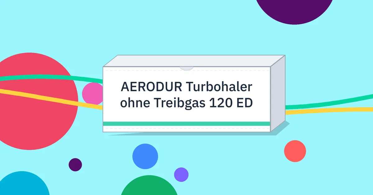 Symbolbild: Packung mit der Aufschrift AERODUR Turbohaler ohne Treibgas 120 ED (PZN 13592290) – Verfügbarkeit und Bezug in Apotheken in Frankfurt am Main