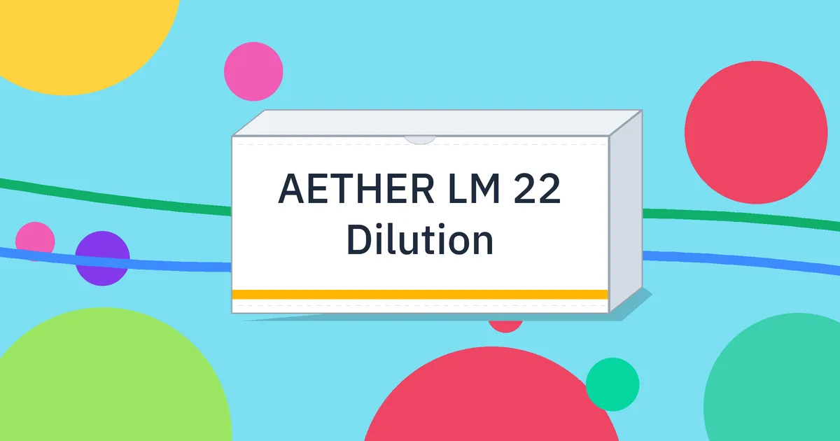 Symbolbild: Packung mit der Aufschrift AETHER LM 22 Dilution (PZN 13300376) – Verfügbarkeit und Bezug in Apotheken in Frankfurt am Main