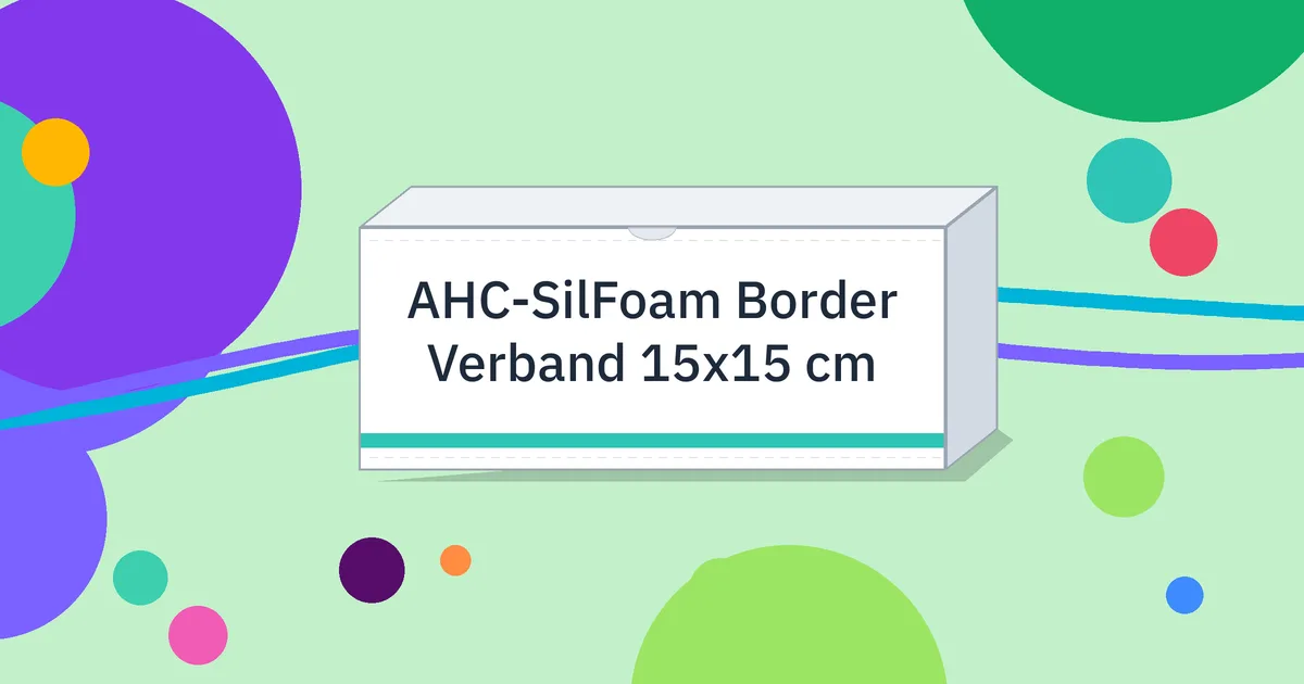 Symbolbild: Packung mit der Aufschrift AHC-SilFoam Border Verband 15x15 cm (PZN 18250080) – Verfügbarkeit und Bezug in Apotheken in Frankfurt am Main