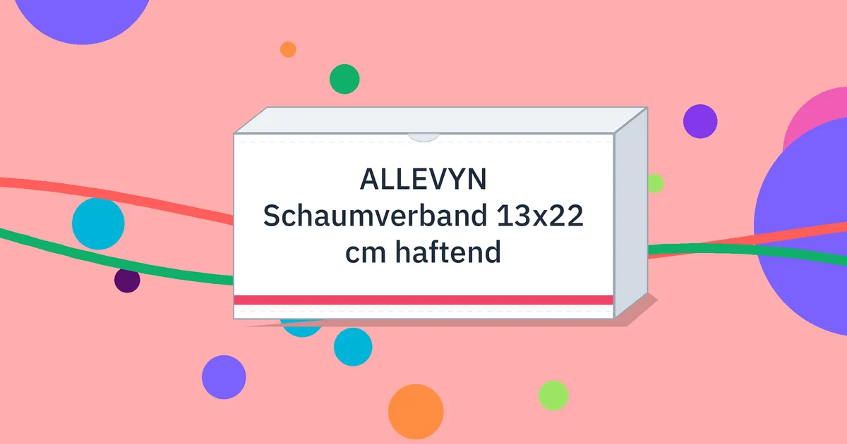 Symbolbild: Packung mit der Aufschrift ALLEVYN Schaumverband 13x22 cm haftend (PZN 20354208) – Verfügbarkeit und Bezug in Apotheken in Frankfurt am Main
