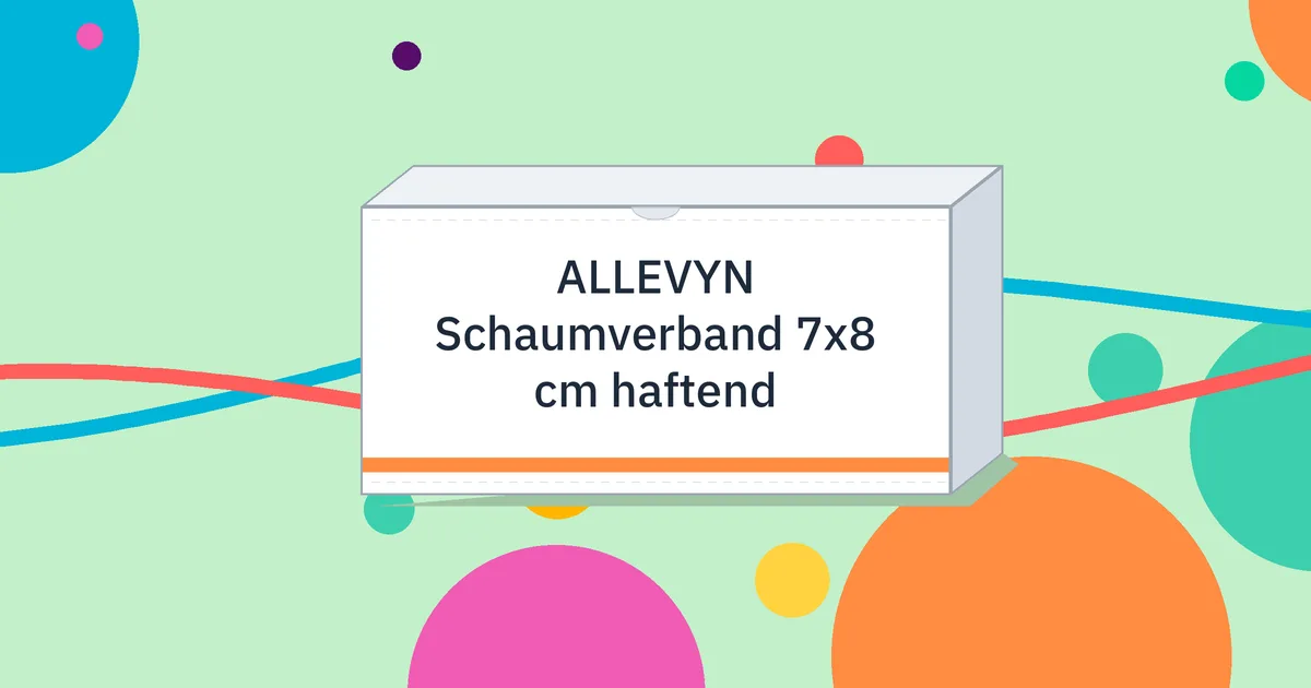Symbolbild: Packung mit der Aufschrift ALLEVYN Schaumverband 7x8 cm haftend (PZN 04709741) – Verfügbarkeit und Bezug in Apotheken in Frankfurt am Main