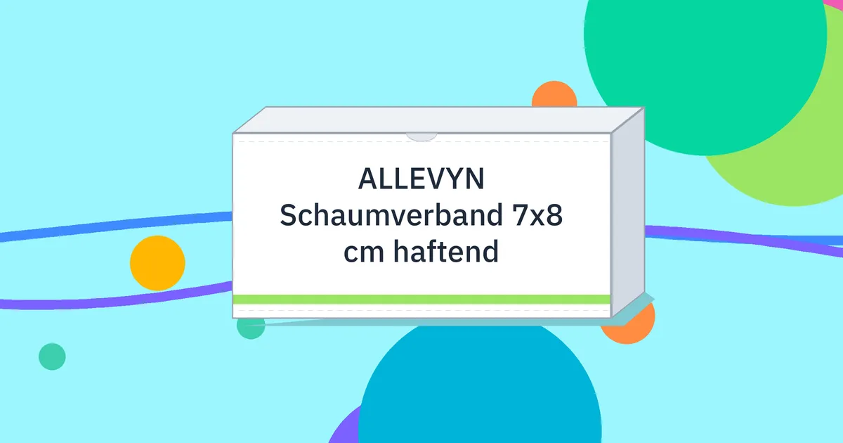Symbolbild: Packung mit der Aufschrift ALLEVYN Schaumverband 7x8 cm haftend (PZN 19958993) – Verfügbarkeit und Bezug in Apotheken in Frankfurt am Main