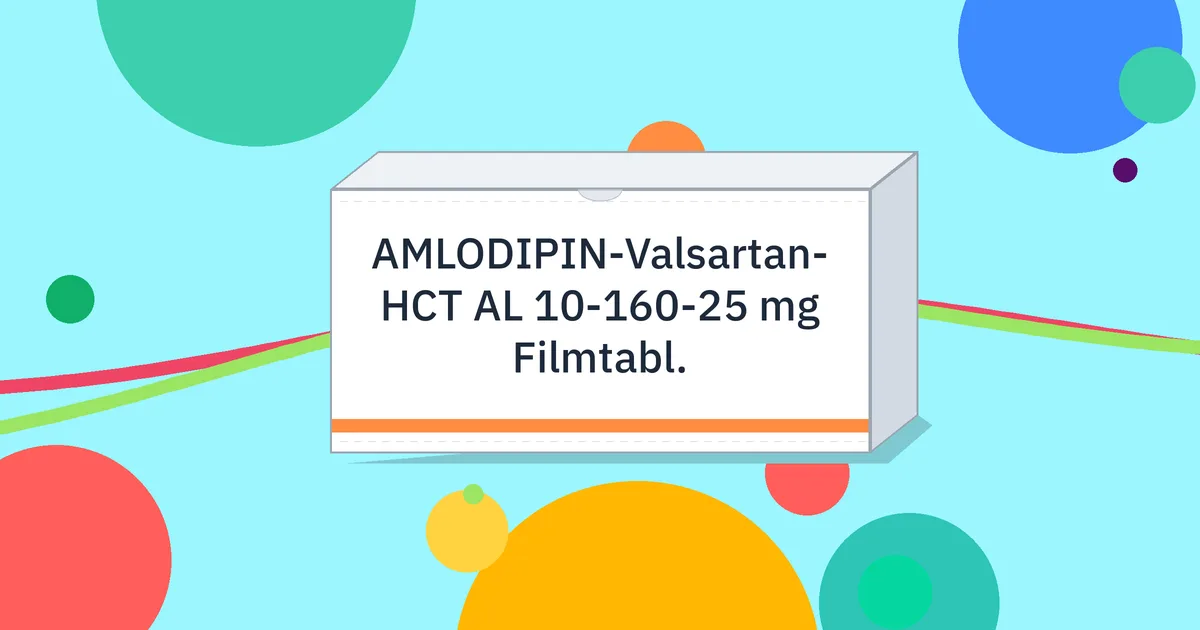 Symbolbild: Packung mit der Aufschrift AMLODIPIN-Valsartan-HCT AL 10-160-25 mg Filmtabl. (PZN 15437139) – Verfügbarkeit und Bezug in Apotheken in Frankfurt am Main