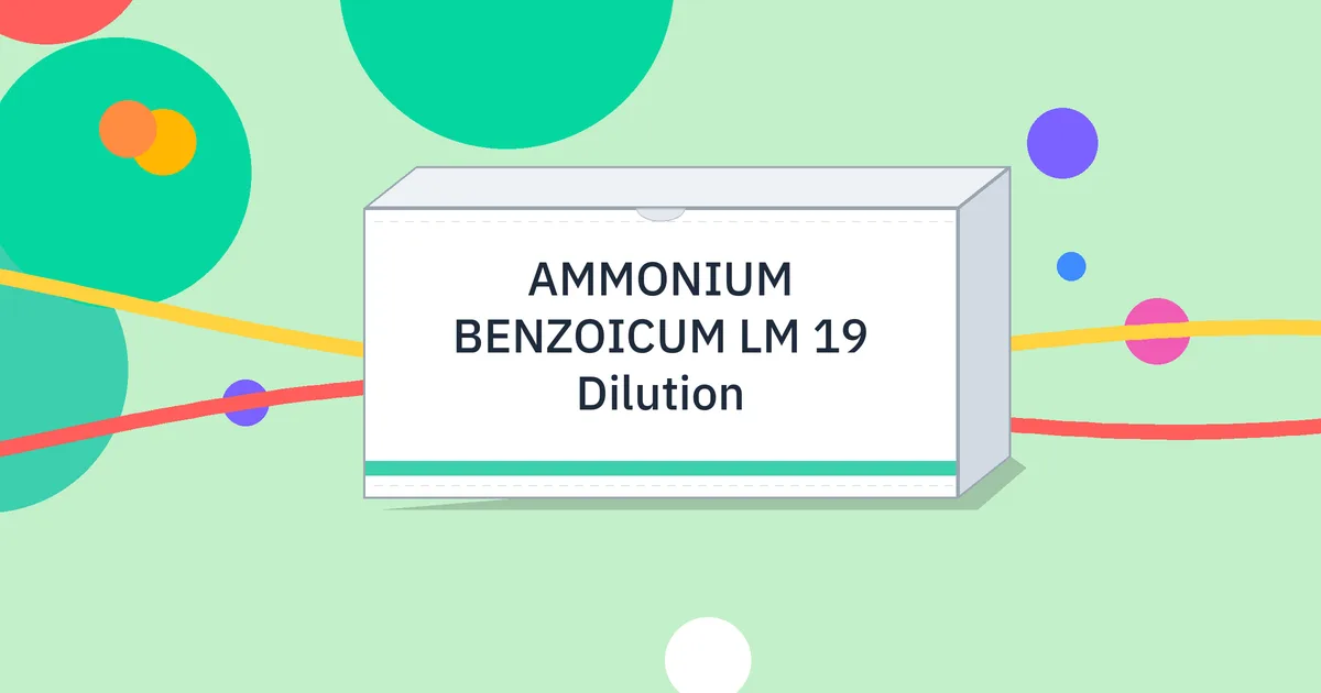 Symbolbild: Packung mit der Aufschrift AMMONIUM BENZOICUM LM 19 Dilution (PZN 13320019) – Verfügbarkeit und Bezug in Apotheken in Frankfurt am Main