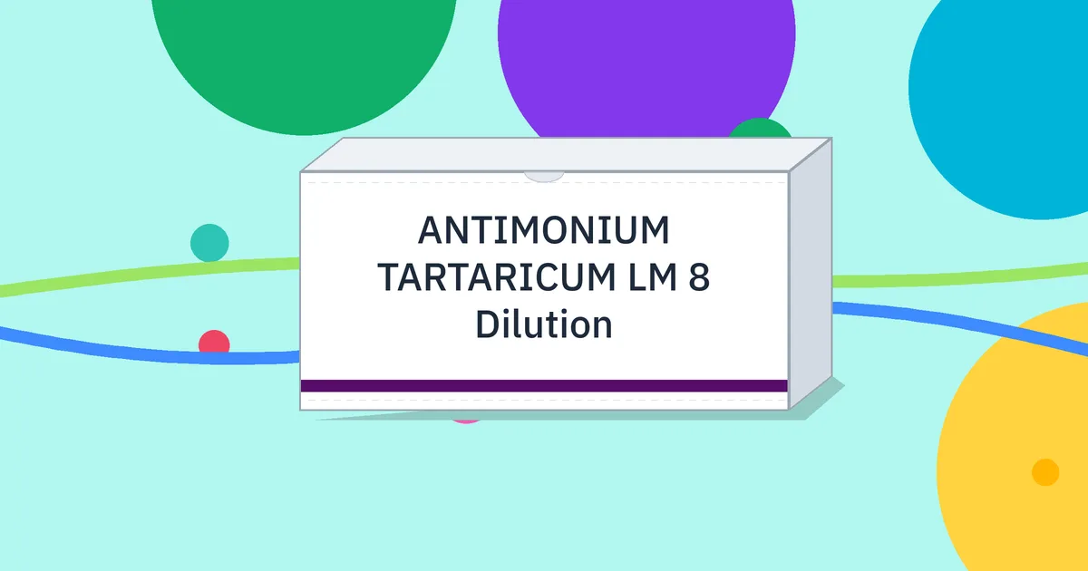 Symbolbild: Packung mit der Aufschrift ANTIMONIUM TARTARICUM LM 8 Dilution (PZN 12764636) – Verfügbarkeit und Bezug in Apotheken in Frankfurt am Main