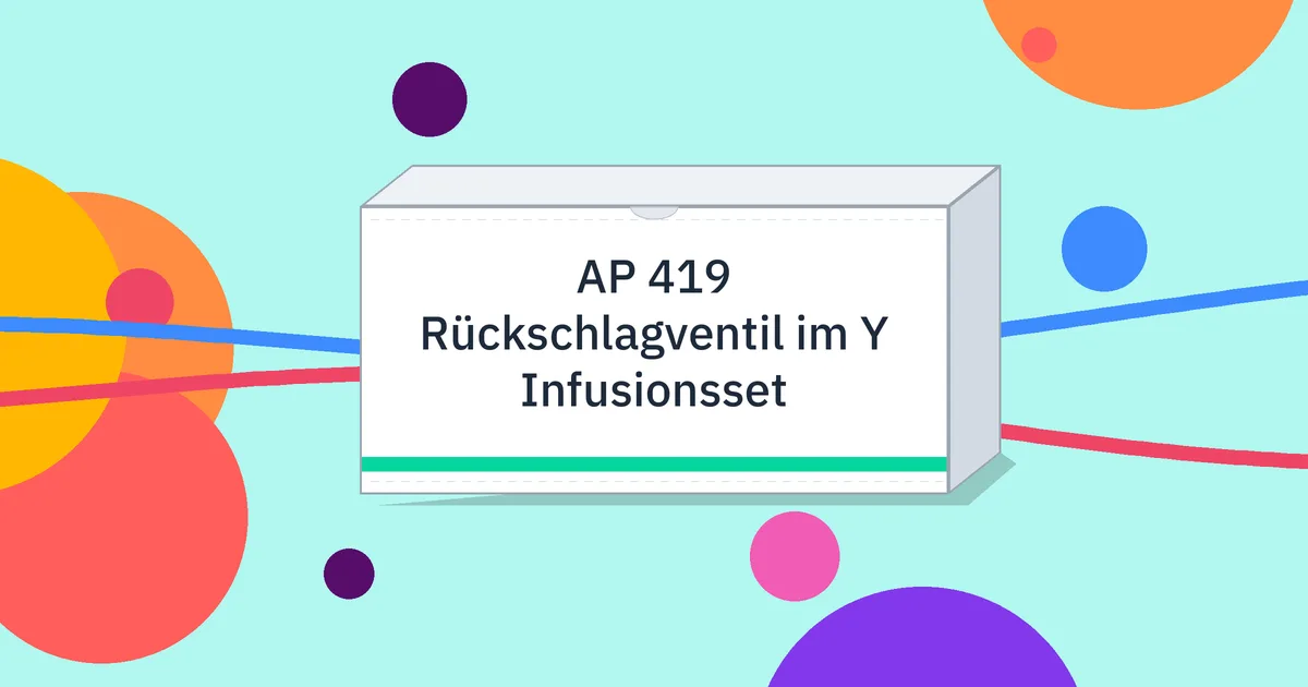Symbolbild: Packung mit der Aufschrift AP 419 Rückschlagventil im Y Infusionsset (PZN 11016808) – Verfügbarkeit und Bezug in Apotheken in Frankfurt am Main