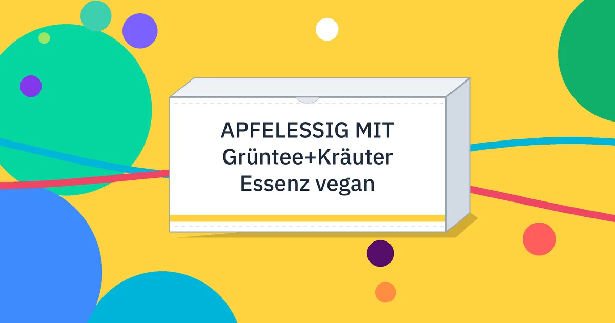 Symbolbild: Packung mit der Aufschrift APFELESSIG MIT Grüntee+Kräuter Essenz vegan (PZN 17231689) – Verfügbarkeit und Bezug in Apotheken in Frankfurt am Main