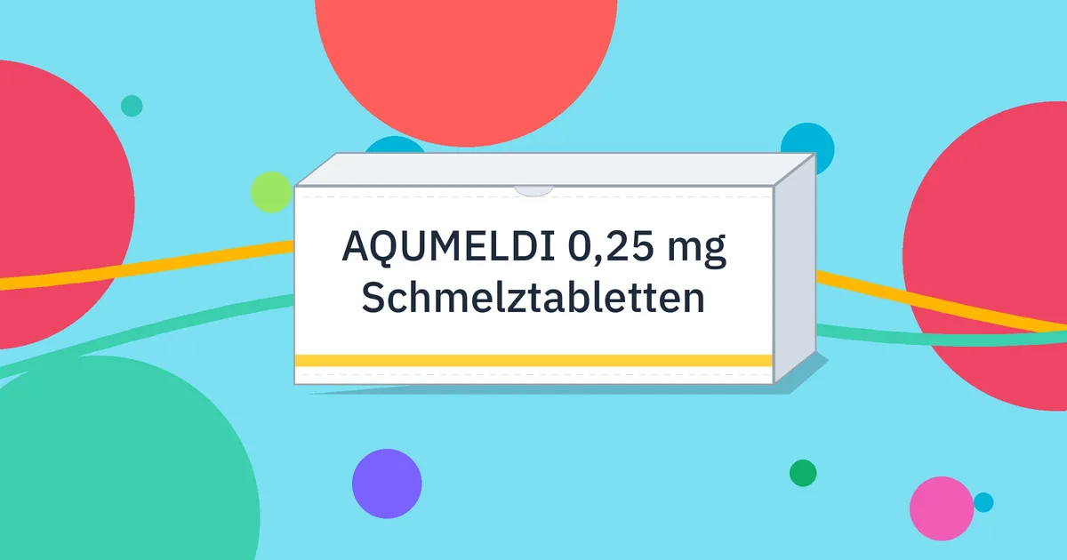 Symbolbild: Packung mit der Aufschrift AQUMELDI 0,25 mg Schmelztabletten (PZN 18437016) – Verfügbarkeit und Bezug in Apotheken in Frankfurt am Main