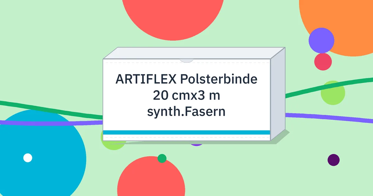 Symbolbild: Packung mit der Aufschrift ARTIFLEX Polsterbinde 20 cmx3 m synth.Fasern (PZN 07154396) – Verfügbarkeit und Bezug in Apotheken in Frankfurt am Main