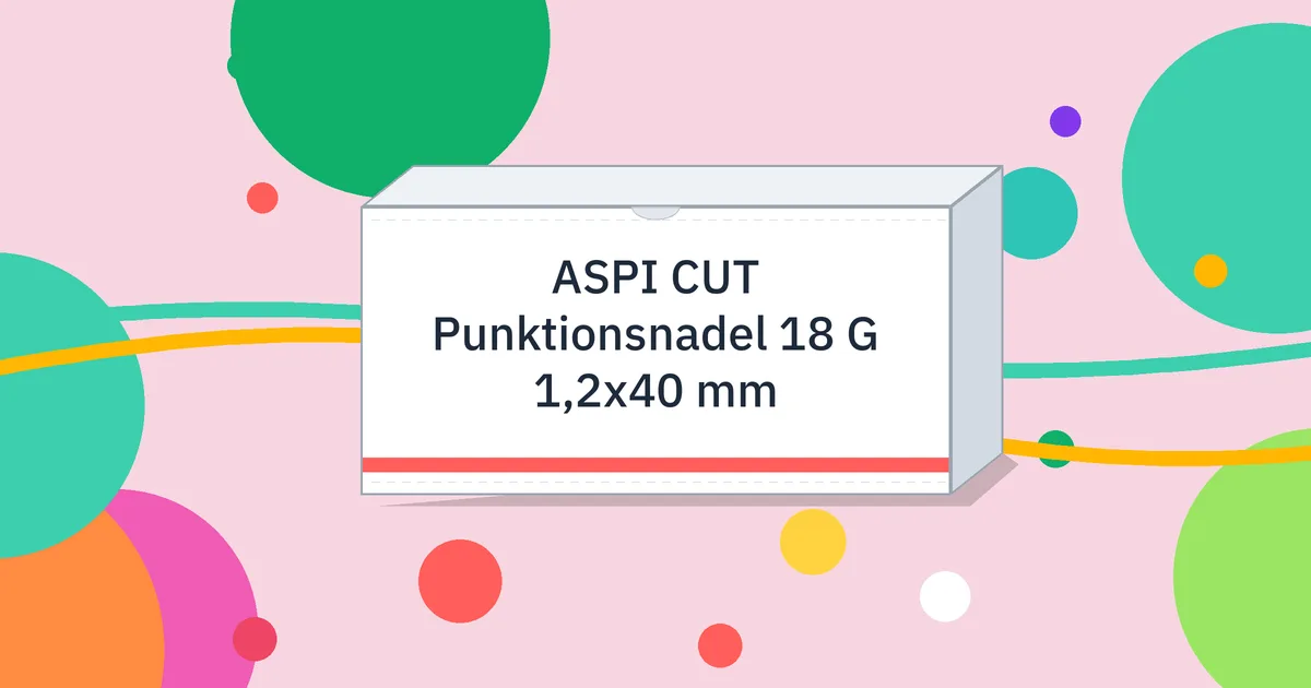 Symbolbild: Packung mit der Aufschrift ASPI CUT Punktionsnadel 18 G 1,2x40 mm (PZN 20085323) – Verfügbarkeit und Bezug in Apotheken in Frankfurt am Main