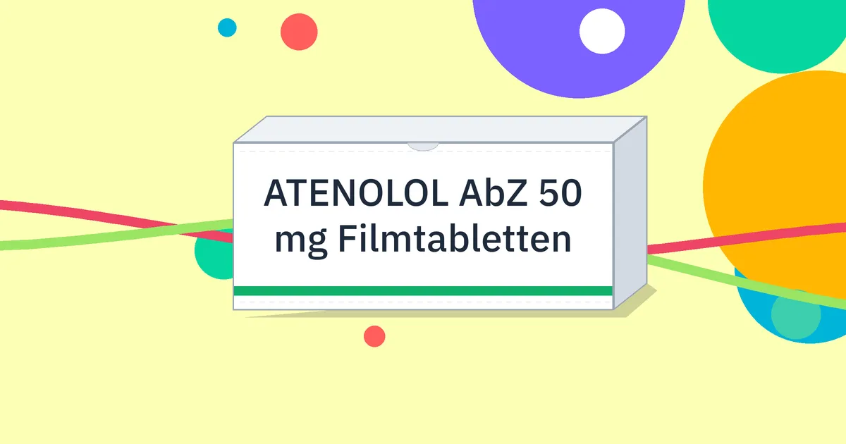 Symbolbild: Packung mit der Aufschrift ATENOLOL AbZ 50 mg Filmtabletten (PZN 01014731) – Verfügbarkeit und Bezug in Apotheken in Frankfurt am Main