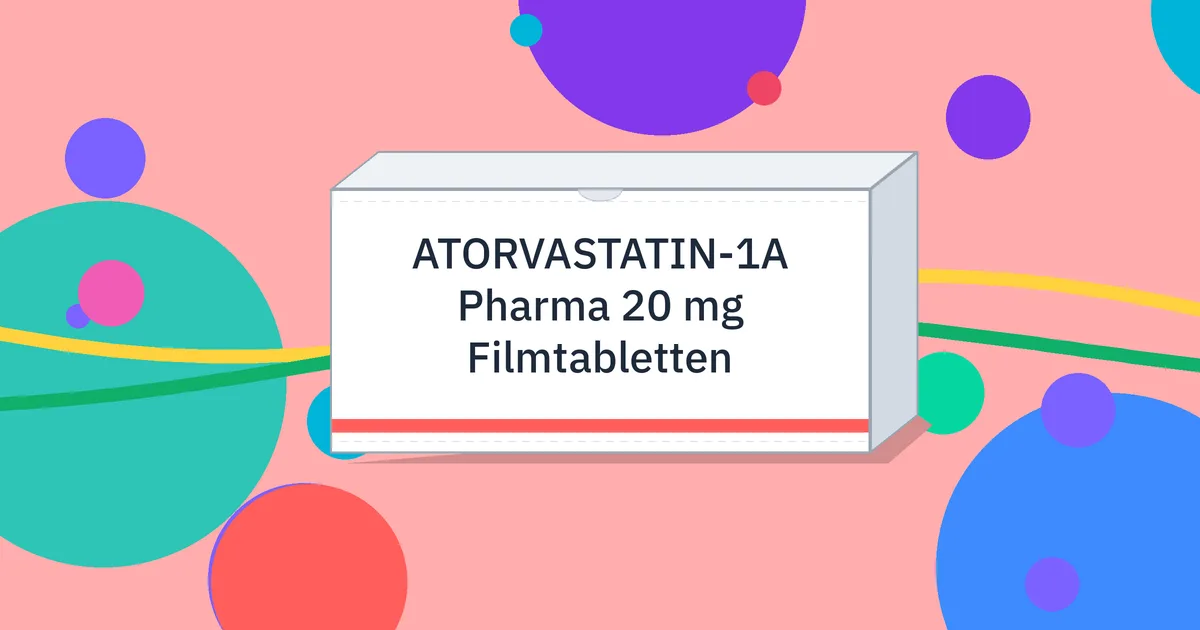 Symbolbild: Packung mit der Aufschrift ATORVASTATIN-1A Pharma 20 mg Filmtabletten (PZN 07752890) – Verfügbarkeit und Bezug in Apotheken in Frankfurt am Main