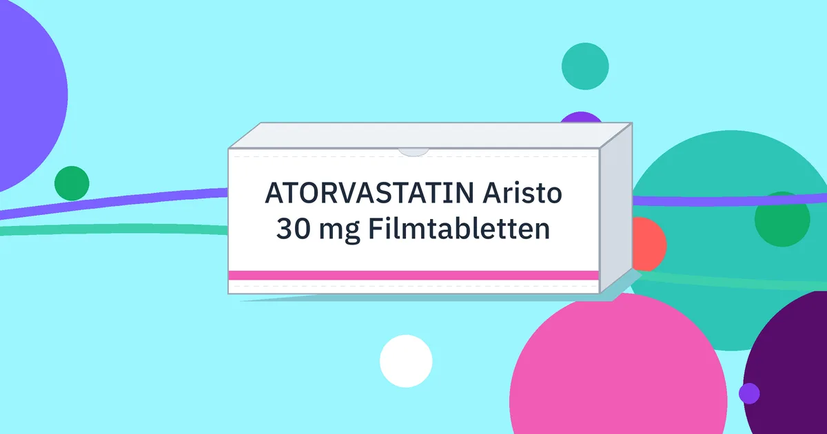 Symbolbild: Packung mit der Aufschrift ATORVASTATIN Aristo 30 mg Filmtabletten (PZN 14359503) – Verfügbarkeit und Bezug in Apotheken in Frankfurt am Main