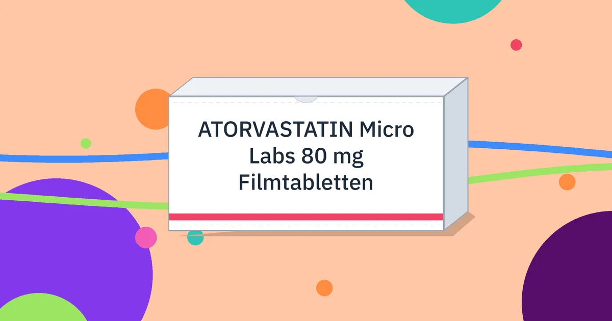 Symbolbild: Packung mit der Aufschrift ATORVASTATIN Micro Labs 80 mg Filmtabletten (PZN 16576297) – Verfügbarkeit und Bezug in Apotheken in Frankfurt am Main