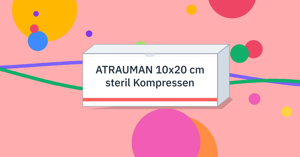Symbolbild: Packung mit der Aufschrift ATRAUMAN 10x20 cm steril Kompressen (PZN 00033844) – Verfügbarkeit und Bezug in Apotheken in Frankfurt am Main