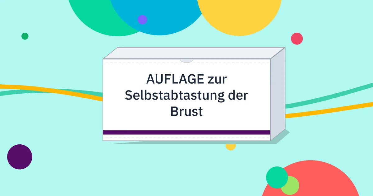 Symbolbild: Packung mit der Aufschrift AUFLAGE zur Selbstabtastung der Brust (PZN 19173737) – Verfügbarkeit und Bezug in Apotheken in Frankfurt am Main