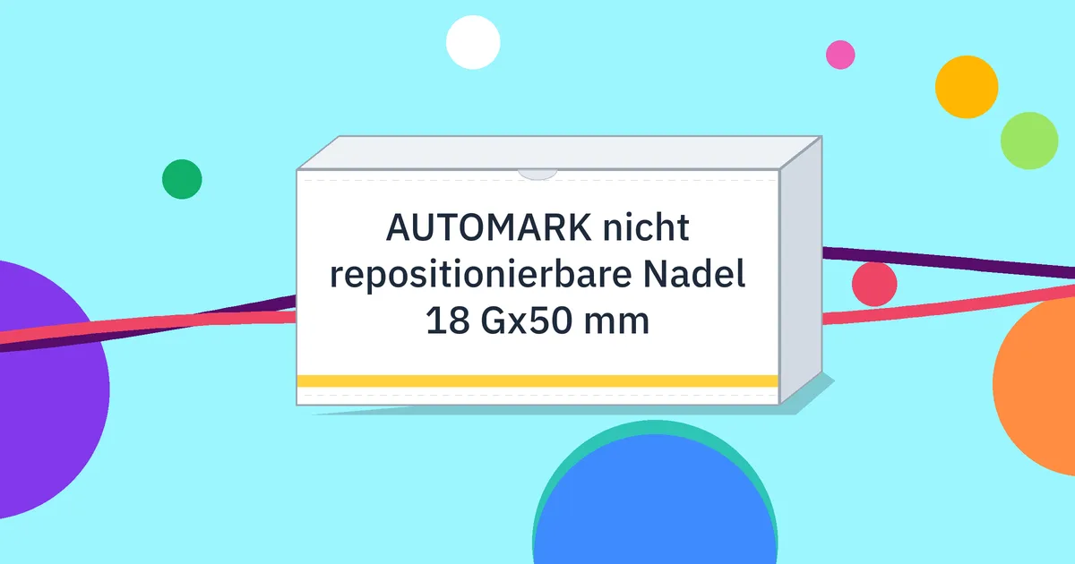 Symbolbild: Packung mit der Aufschrift AUTOMARK nicht repositionierbare Nadel 18 Gx50 mm (PZN 19736695) – Verfügbarkeit und Bezug in Apotheken in Frankfurt am Main