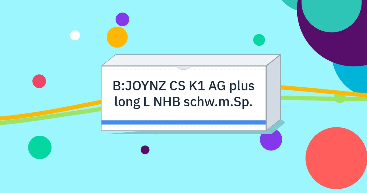 Symbolbild: Packung mit der Aufschrift B:JOYNZ CS K1 AG plus long L NHB schw.m.Sp. (PZN 20530705) – Verfügbarkeit und Bezug in Apotheken in Frankfurt am Main