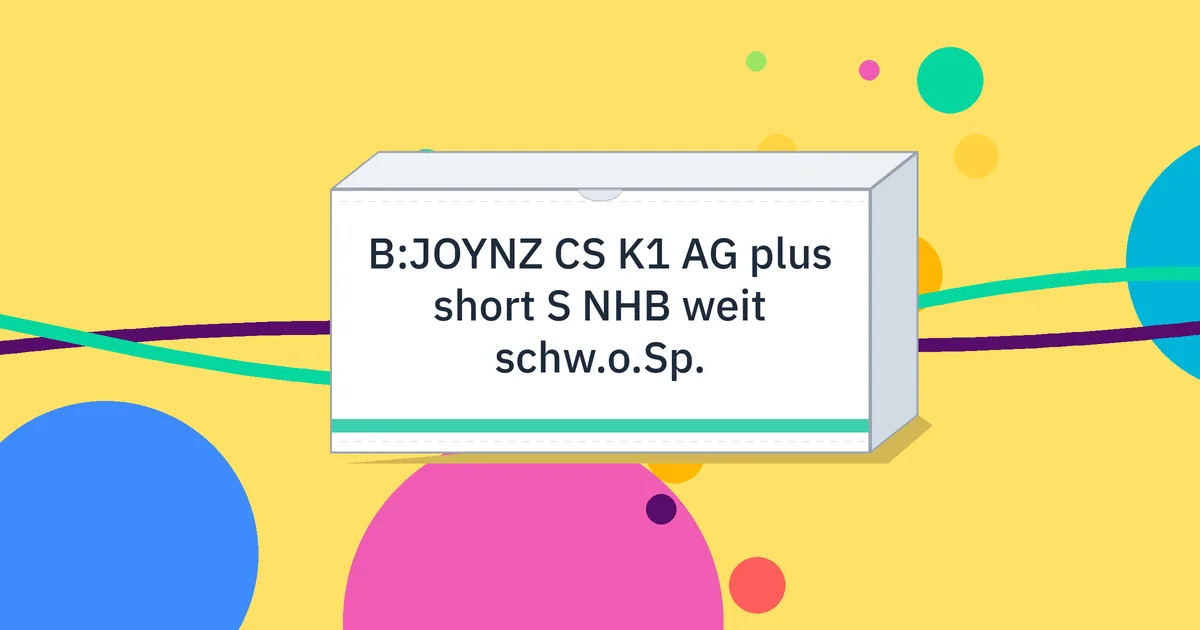 Symbolbild: Packung mit der Aufschrift B:JOYNZ CS K1 AG plus short S NHB weit schw.o.Sp. (PZN 20535996) – Verfügbarkeit und Bezug in Apotheken in Frankfurt am Main