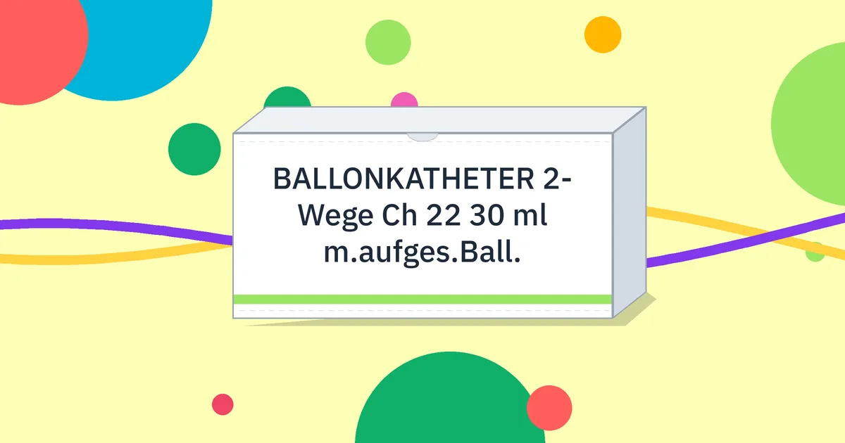 Symbolbild: Packung mit der Aufschrift BALLONKATHETER 2-Wege Ch 22 30 ml m.aufges.Ball. (PZN 04863896) – Verfügbarkeit und Bezug in Apotheken in Frankfurt am Main