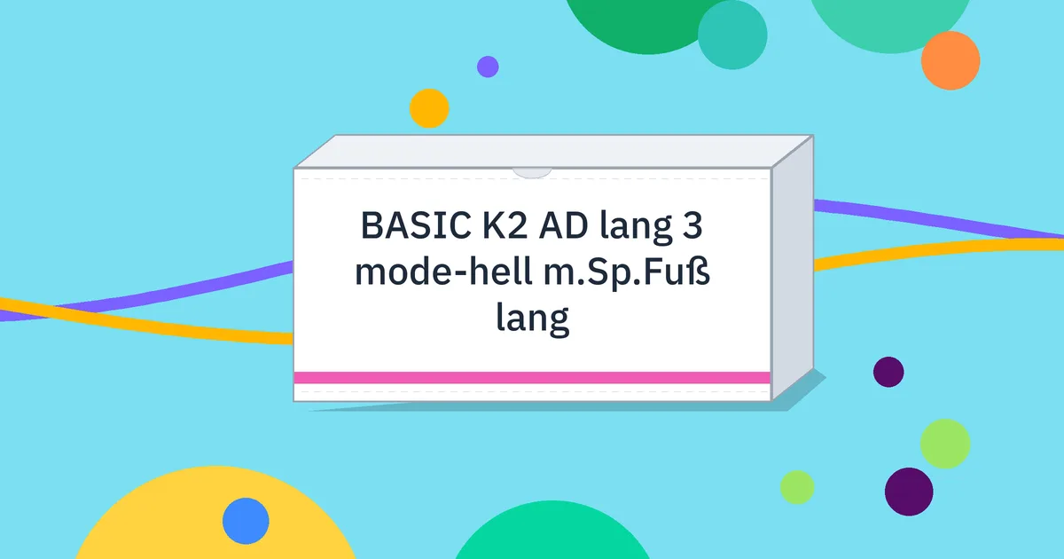 Symbolbild: Packung mit der Aufschrift BASIC K2 AD lang 3 mode-hell m.Sp.Fuß lang (PZN 20264422) – Verfügbarkeit und Bezug in Apotheken in Frankfurt am Main