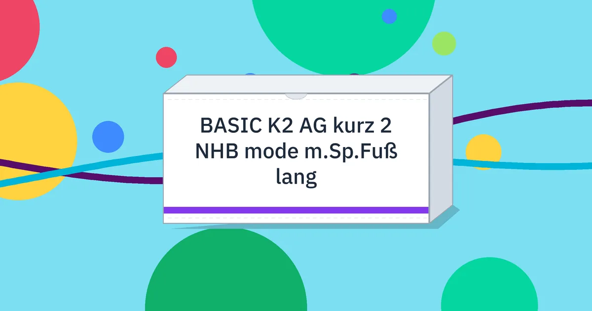 Symbolbild: Packung mit der Aufschrift BASIC K2 AG kurz 2 NHB mode m.Sp.Fuß lang (PZN 20266823) – Verfügbarkeit und Bezug in Apotheken in Frankfurt am Main