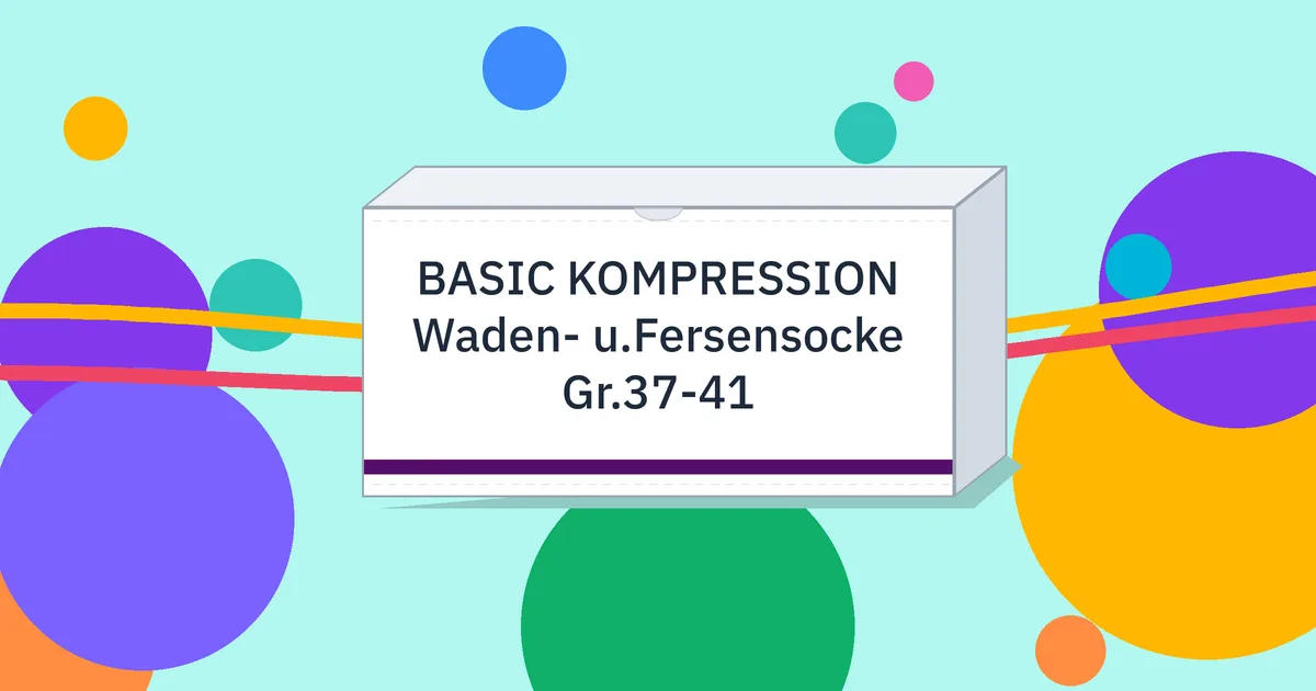Symbolbild: Packung mit der Aufschrift BASIC KOMPRESSION Waden- u.Fersensocke Gr.37-41 (PZN 15381195) – Verfügbarkeit und Bezug in Apotheken in Frankfurt am Main