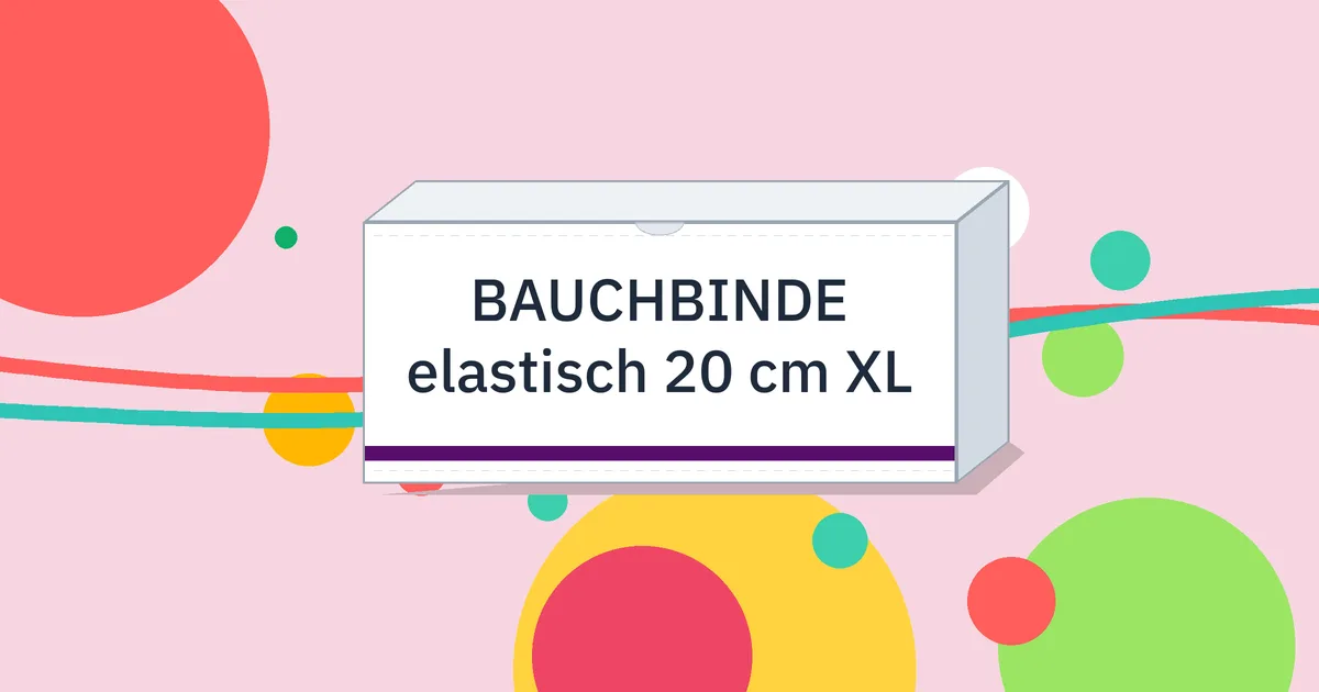 Symbolbild: Packung mit der Aufschrift BAUCHBINDE elastisch 20 cm XL (PZN 19070552) – Verfügbarkeit und Bezug in Apotheken in Frankfurt am Main