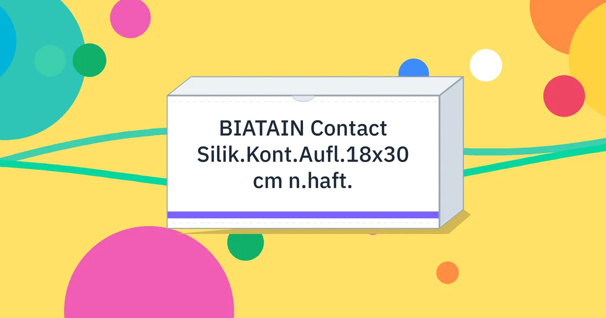 Symbolbild: Packung mit der Aufschrift BIATAIN Contact Silik.Kont.Aufl.18x30 cm n.haft. (PZN 20164962) – Verfügbarkeit und Bezug in Apotheken in Frankfurt am Main