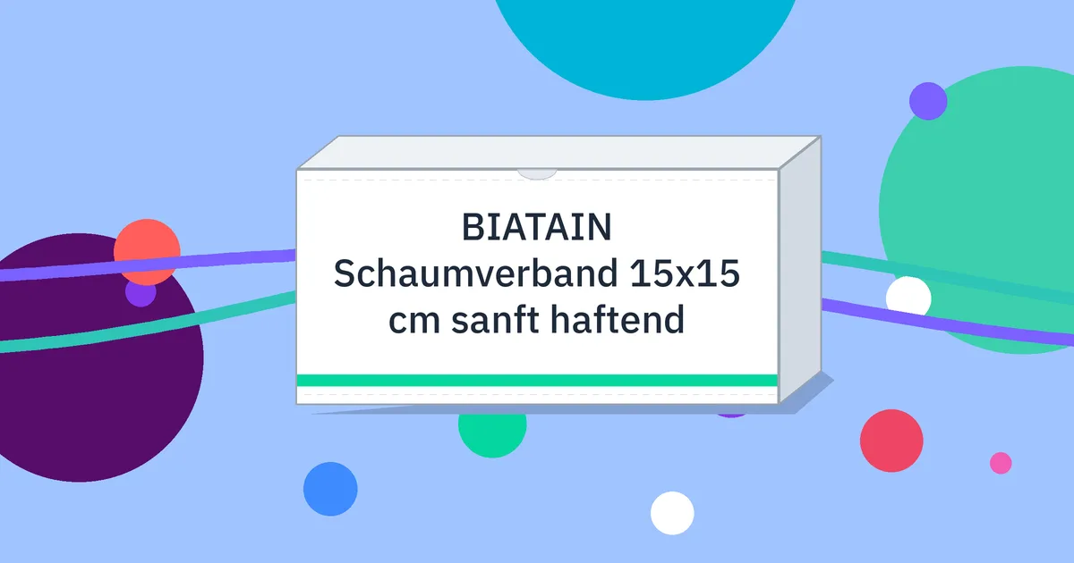 Symbolbild: Packung mit der Aufschrift BIATAIN Schaumverband 15x15 cm sanft haftend (PZN 17450954) – Verfügbarkeit und Bezug in Apotheken in Frankfurt am Main