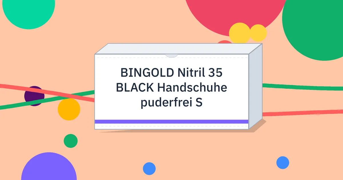 Symbolbild: Packung mit der Aufschrift BINGOLD Nitril 35 BLACK Handschuhe puderfrei S (PZN 13542286) – Verfügbarkeit und Bezug in Apotheken in Frankfurt am Main