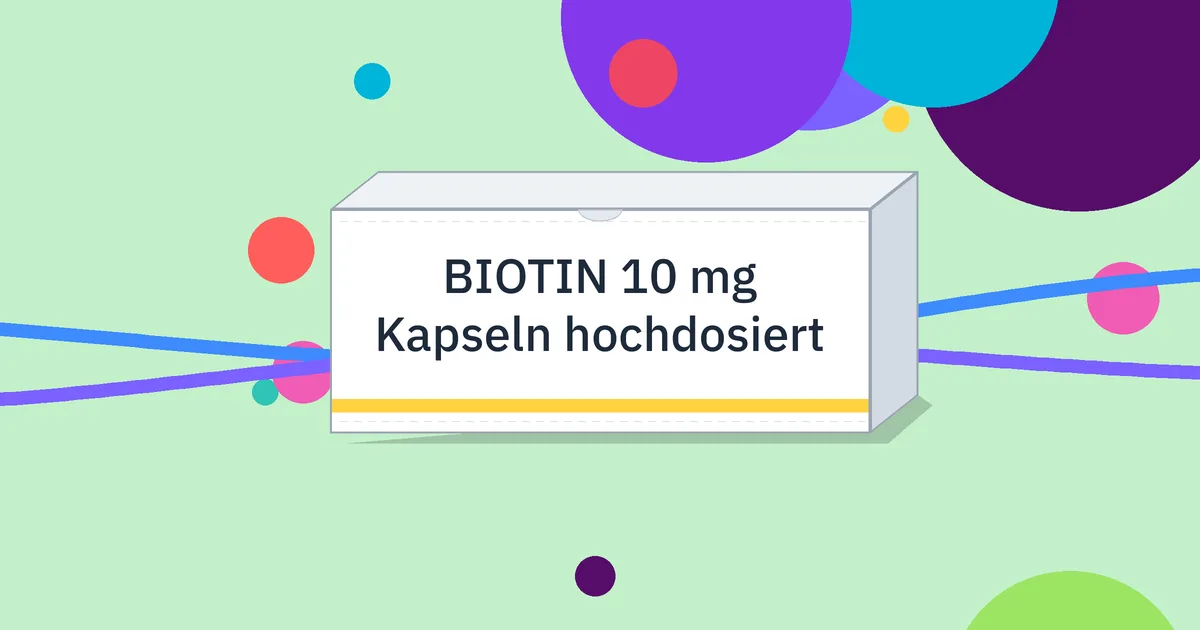 Symbolbild: Packung mit der Aufschrift BIOTIN 10 mg Kapseln hochdosiert (PZN 16945056) – Verfügbarkeit und Bezug in Apotheken in Frankfurt am Main