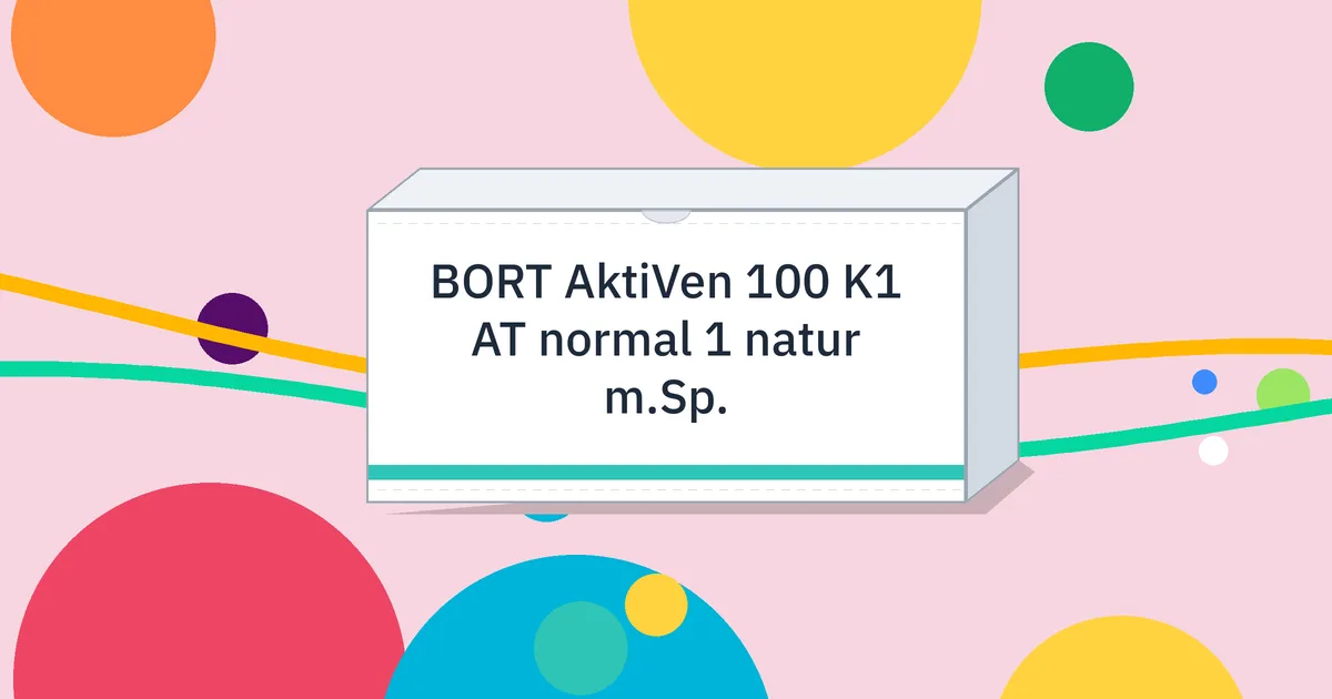 Symbolbild: Packung mit der Aufschrift BORT AktiVen 100 K1 AT normal 1 natur m.Sp. (PZN 13736398) – Verfügbarkeit und Bezug in Apotheken in Frankfurt am Main