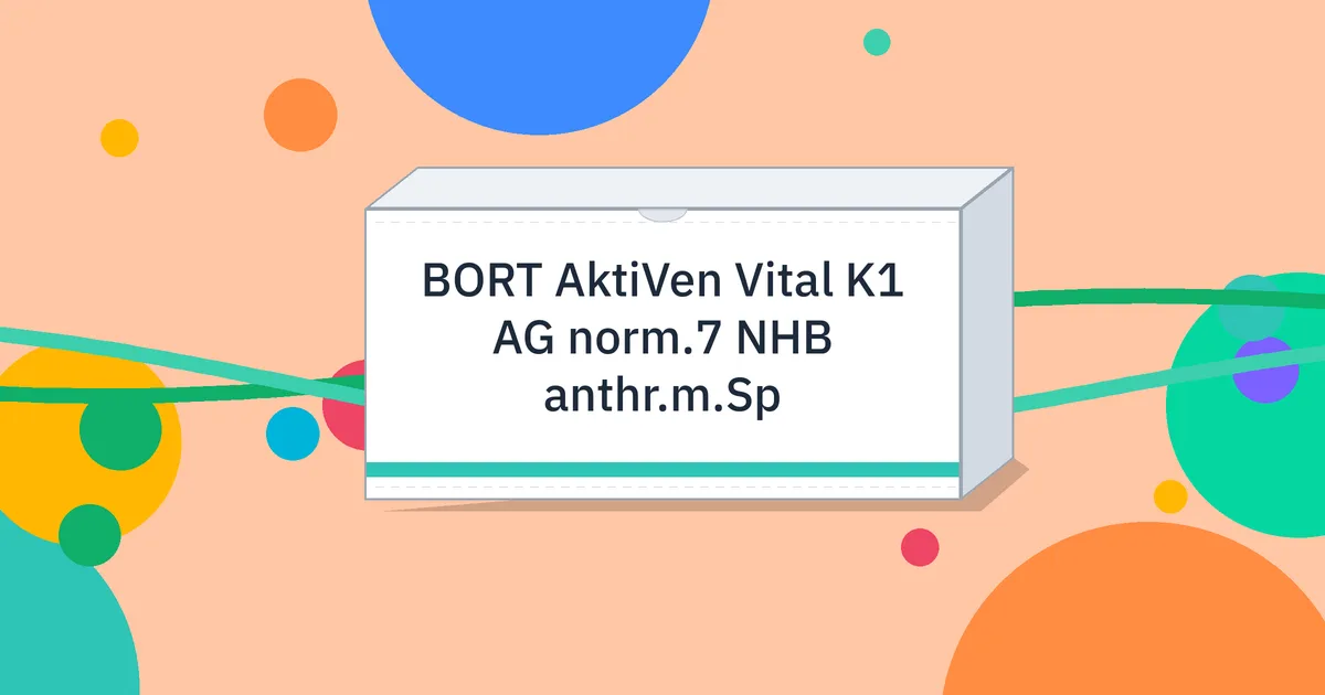 Symbolbild: Packung mit der Aufschrift BORT AktiVen Vital K1 AG norm.7 NHB anthr.m.Sp (PZN 13733879) – Verfügbarkeit und Bezug in Apotheken in Frankfurt am Main