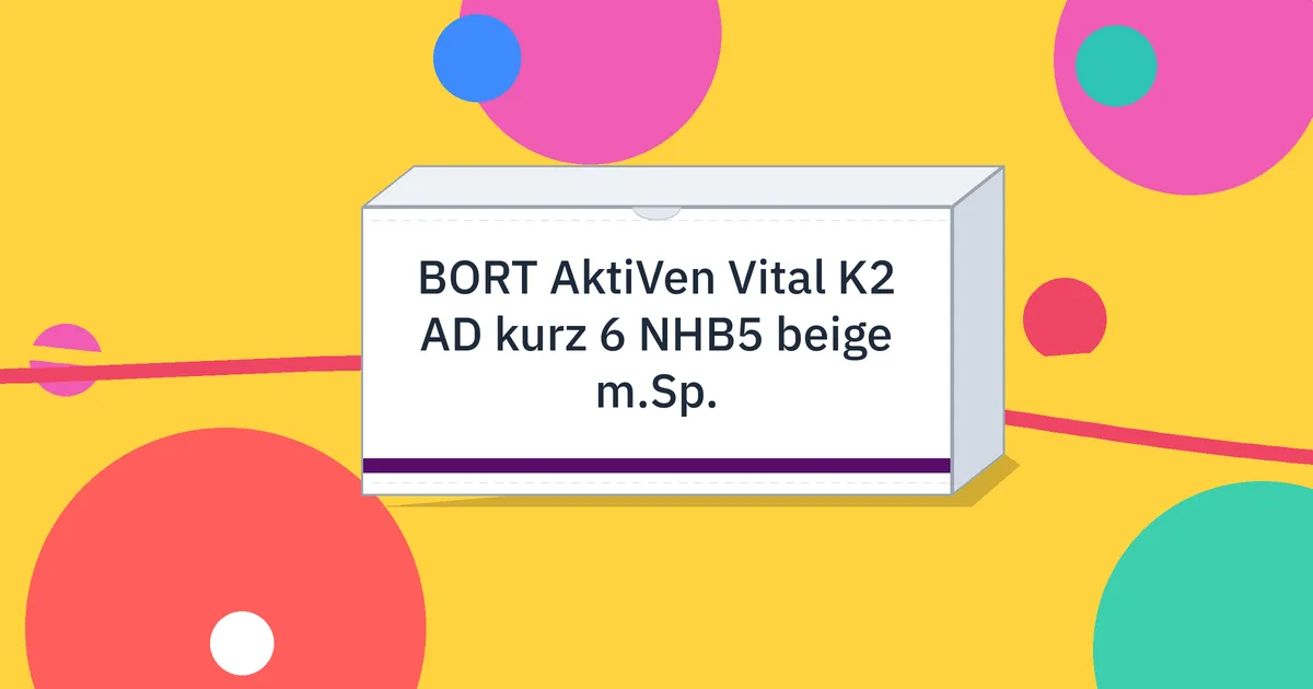 Symbolbild: Packung mit der Aufschrift BORT AktiVen Vital K2 AD kurz 6 NHB5 beige m.Sp. (PZN 17494414) – Verfügbarkeit und Bezug in Apotheken in Frankfurt am Main