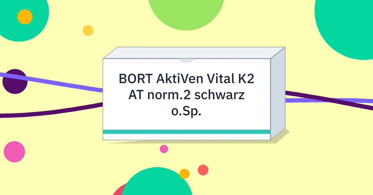 Symbolbild: Packung mit der Aufschrift BORT AktiVen Vital K2 AT norm.2 schwarz o.Sp. (PZN 13740336) – Verfügbarkeit und Bezug in Apotheken in Frankfurt am Main