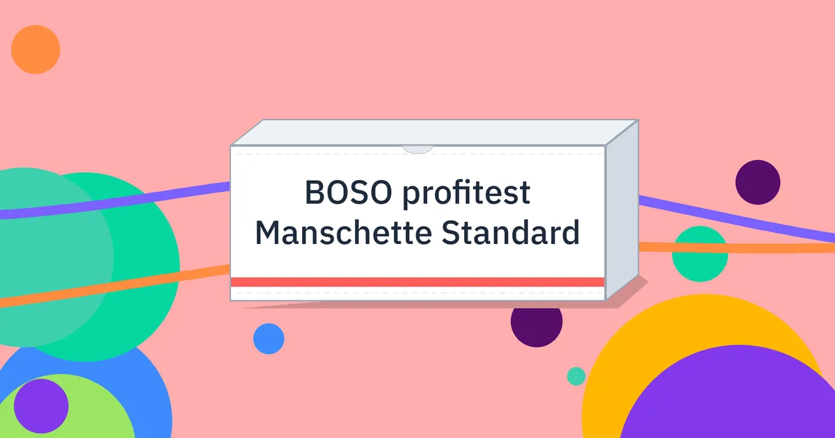 Symbolbild: Packung mit der Aufschrift BOSO profitest Manschette Standard (PZN 00113164) – Verfügbarkeit und Bezug in Apotheken in Frankfurt am Main