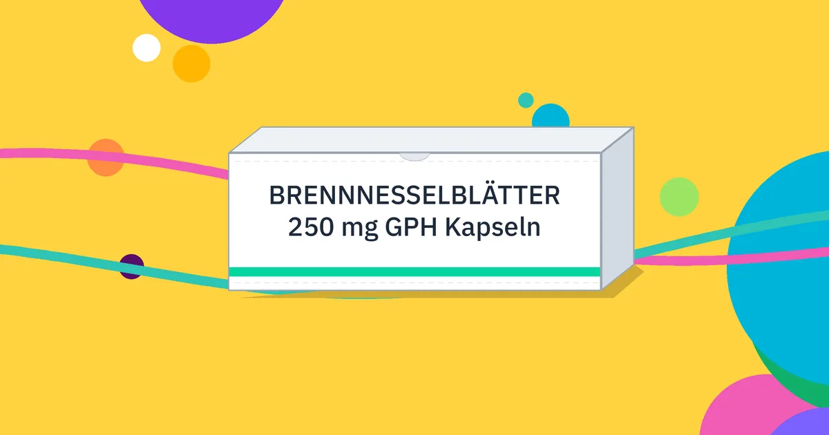 Symbolbild: Packung mit der Aufschrift BRENNNESSELBLÄTTER 250 mg GPH Kapseln (PZN 09721646) – Verfügbarkeit und Bezug in Apotheken in Frankfurt am Main