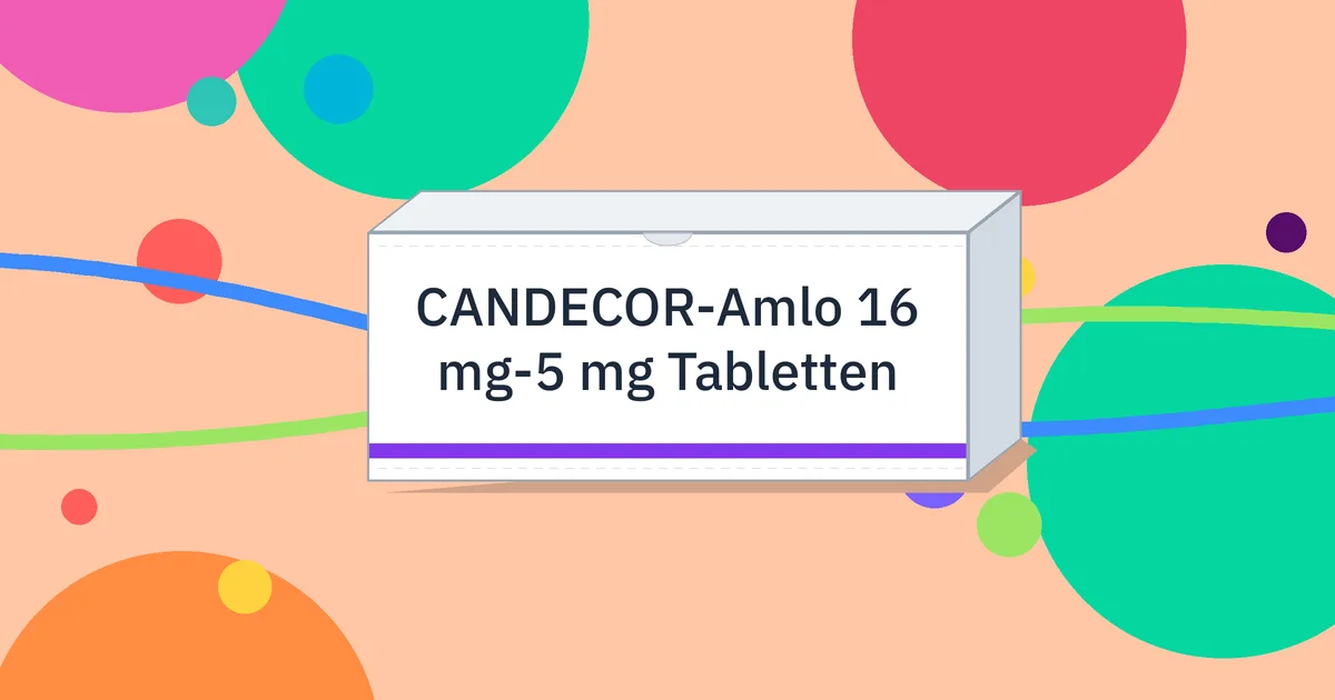 Symbolbild: Packung mit der Aufschrift CANDECOR-Amlo 16 mg-5 mg Tabletten (PZN 13502217) – Verfügbarkeit und Bezug in Apotheken in Frankfurt am Main