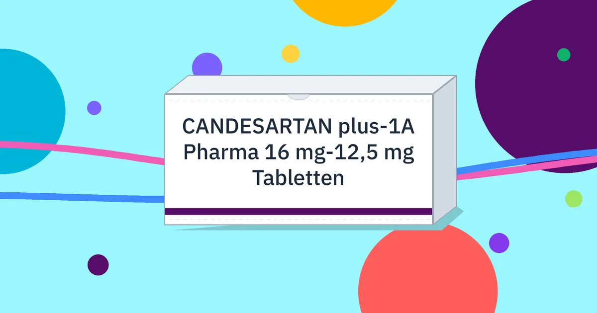 Symbolbild: Packung mit der Aufschrift CANDESARTAN plus-1A Pharma 16 mg-12,5 mg Tabletten (PZN 09519896) – Verfügbarkeit und Bezug in Apotheken in Frankfurt am Main